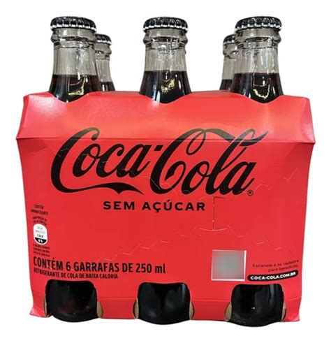 Pack Refrigerante Sem Açúcar Coca cola Vidro 6 Unid 250ml