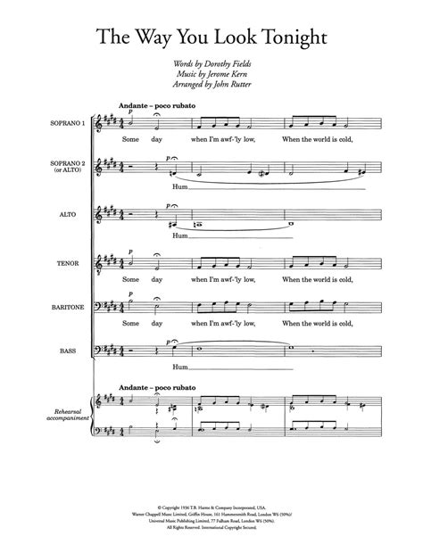 The Way You Look Tonight Arr John Rutter By Jerome Kern Sheet Music