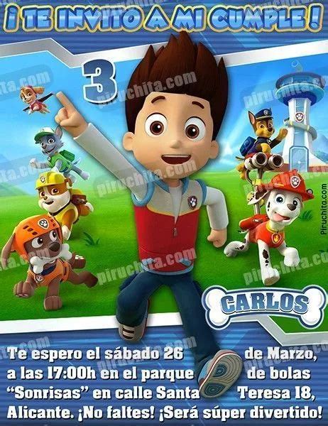 Invitación cumpleaños La Patrulla Canina 01 Digital Imprimible Piruchita