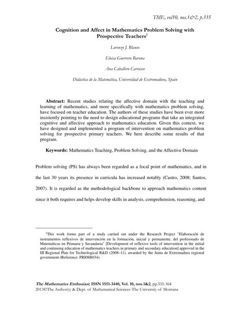 pdf cognition and affect in mathematics problem solving with prospective teachers