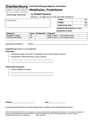 Fillable Online Oral Chemotherapy Regimen Information Melphalan