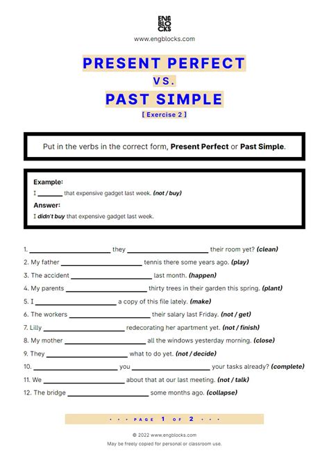 Grammar Exercises Present Perfect Vs Past Simple Printable Templates Free