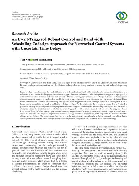pdf an event triggered robust control and bandwidth scheduling codesign approach for networked