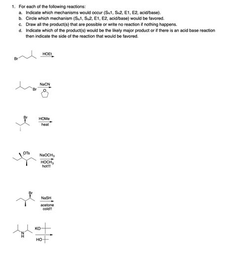 solved 1 for each of the following reactions a indicate