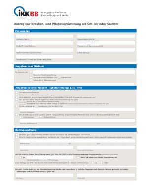 Ausfüllbar Online ikkbb Antrag zur Kranken und Pflegeversicherung als