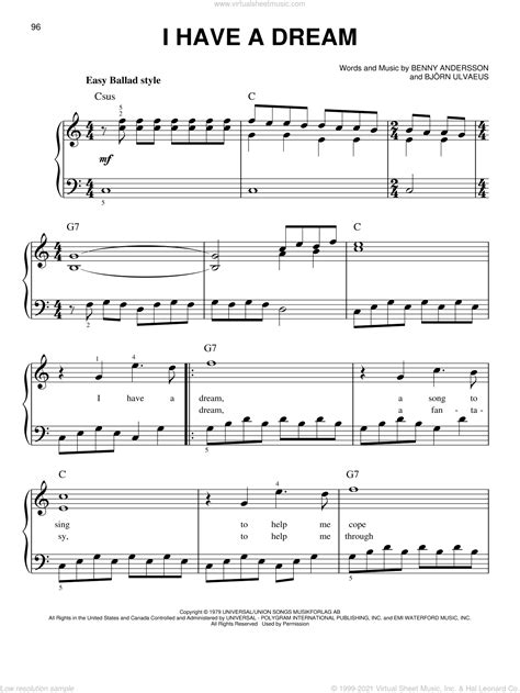 ABBA I Have A Dream Easy Sheet Music For Piano Solo PDF