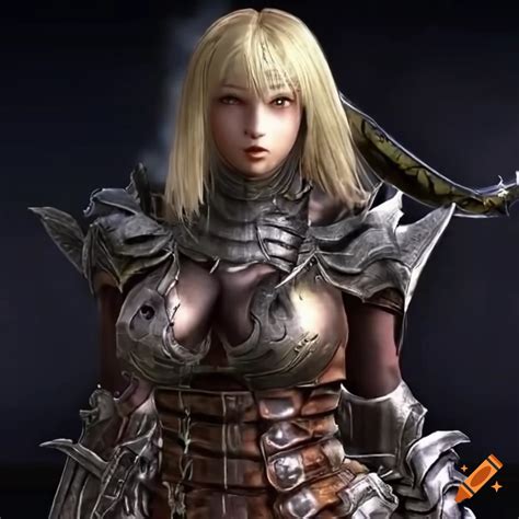 Female Nightmare Character In Full Plate Armor With A Mutated Arm In A