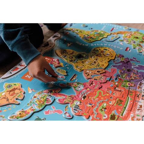 Puzzle carte du monde magnétique Planisphère aimanté enfant Janod