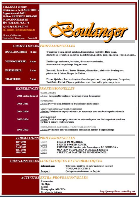 Exemple De Cv D Un Boulanger CV Anonyme