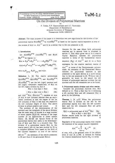pdf on the division of polynomial matrices