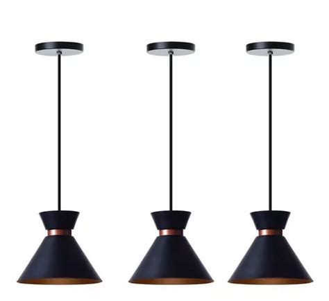 Kit 3 Lustres Pendentes Dubai Preto Cobre Alumínio 110V 220V