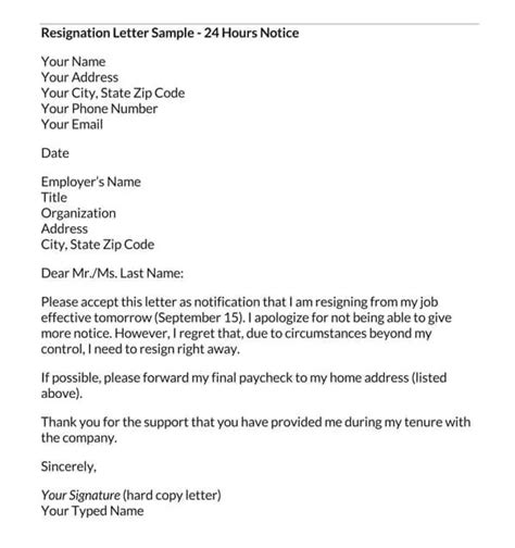 Fantastic Tips About 24 Hours Resignation Letter Format Resume