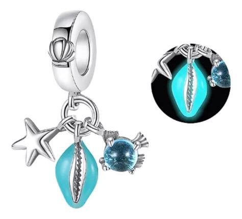 Berloque Charm Concha Estrela Brilha No Escuro Prata 925