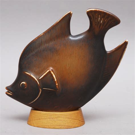 GUNNAR NYLUND skulptur fisk stengods Rörstrand Barnebys