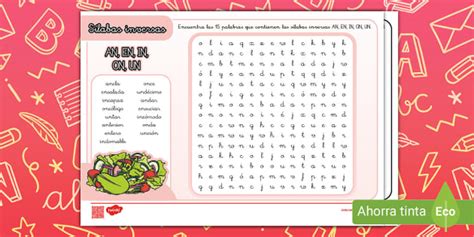 Sopa de letras Sílabas inversas AN EN IN ON UN