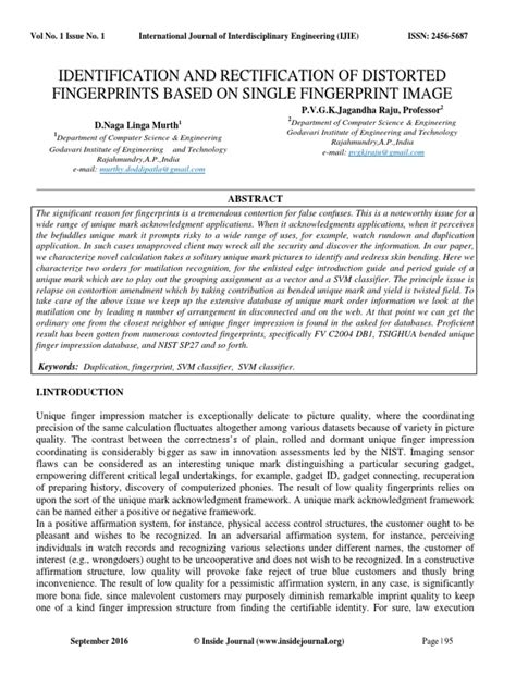 identification and rectification of distorted fingerprints based on single fingerprint image