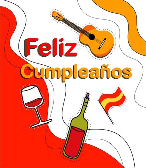 Tarjeta de feliz cumpleaños en español vino guitarra españa Vector