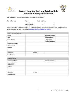 Fillable Online Bursary Referral Form Playgroup EduBuzz Org Fax Email