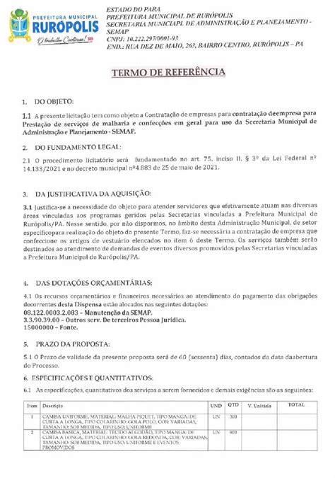 DOCUMENTO DE FORMALIZAÇÃO DE DEMANDA Prefeitura Municipal de