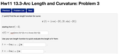 solved find the arc length function for curve r t