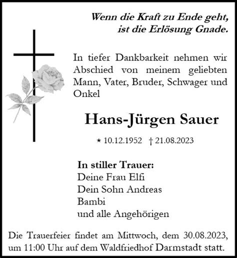 Traueranzeigen von Hans Jürgen Sauer vrm trauer de