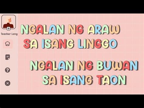 NGALAN NG ARAW SA ISANG LINGGO AT BUWAN SA ISANG TAON Filipino
