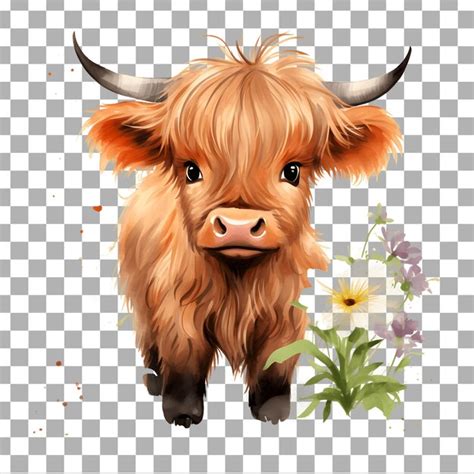 Premium PSD Cute Highland Cow Watercolor Clipart Isolated
