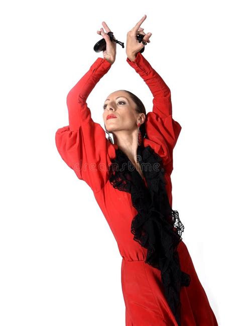 Flamenco Gitano Español Joven Del Baile De La Mujer Con Las Castañuelas