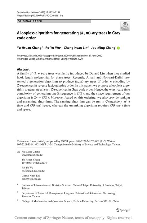 a loopless algorithm for generating k m ary trees in gray code order request pdf