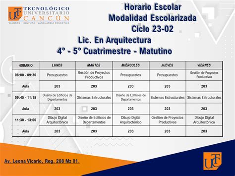 GTU Campus Cancún E LEARNING HORARIOS MODALIDAD ESCOLARIZADA