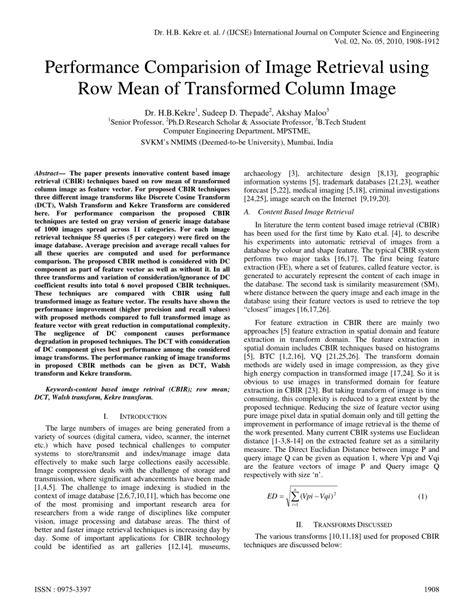 pdf performance comparision of image retrieval using row mean of transformed column image
