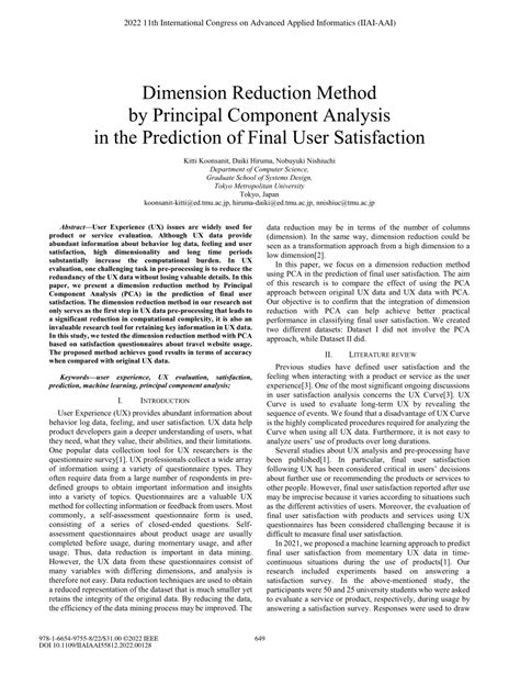 pdf dimension reduction method by principal component analysis in the prediction of final user
