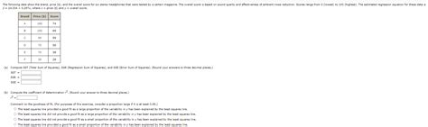 Solved A Compute SST Total Sum Of Squares SSR Chegg