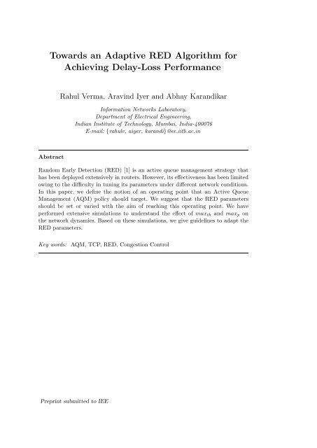 towards an adaptive red algorithm for achieving delay loss