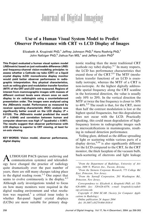 pdf use of a human visual system model to predict observer performance with crt vs lcd display