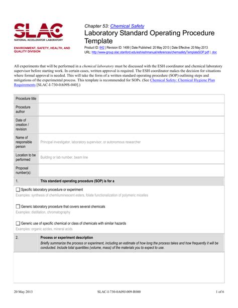 Laboratory Standard Operating Procedure Template Pdf Template