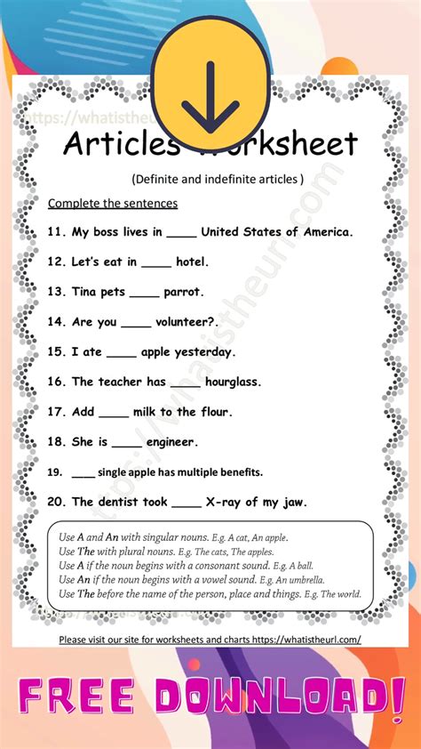Worksheet On Definite And Indefinite Articles Exercise 2 Artofit