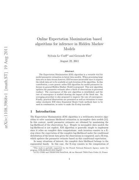 pdf online expectation maximization based algorithms for inference in hidden markov models
