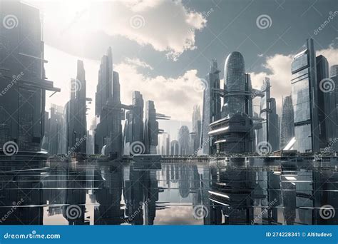 Skyline Of Futuristic Metropolis With Towering Glass And Steel
