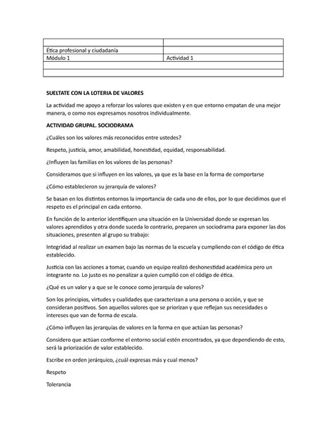 ACTIVIDAD 1 ETICA PROFESIONAL Ética profesional y ciudadanía Módulo 1