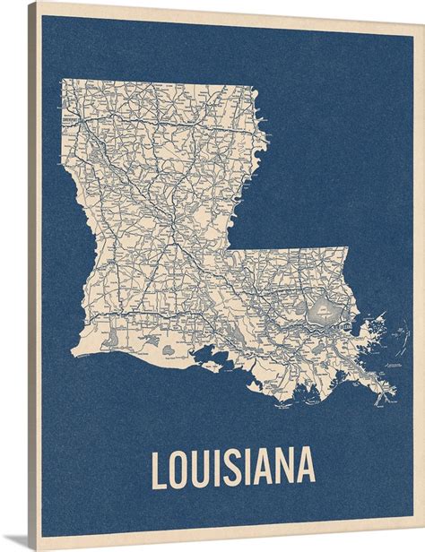 Vintage Louisiana Road Map Wall Art Canvas Prints Framed Prints