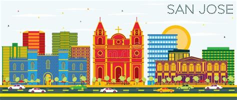 San Jose Skyline With Color Buildings And Blue Sky Stock Vector