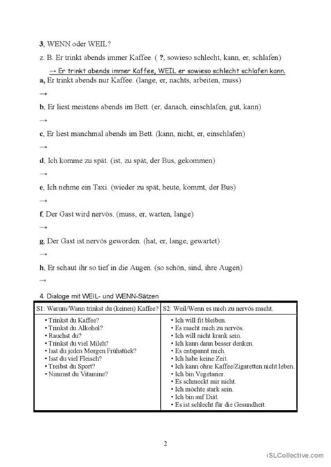 weil wenn Übungen Deutsch DAF Arbeitsblätter pdf doc