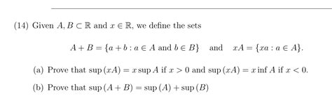 solved 14 given a b⊂r and x∈r we define the sets