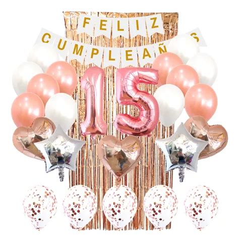 Combo Globos Kit Deco Fiesta Feliz Cumple Gold Rose