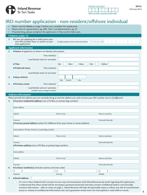 Fillable Online Ird Govt IRD Number Application Nonresidentoffshore