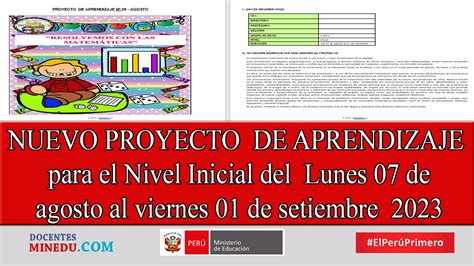Nuevo Proyecto De Aprendizaje Para El Nivel Inicial Del Lunes De
