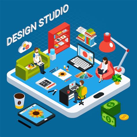 Free Vector Isometric Graphic Design Studio Concept With Illustrator