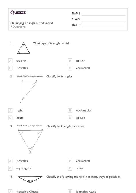 Classifying Triangles Worksheets For Th Grade On Quizizz Free