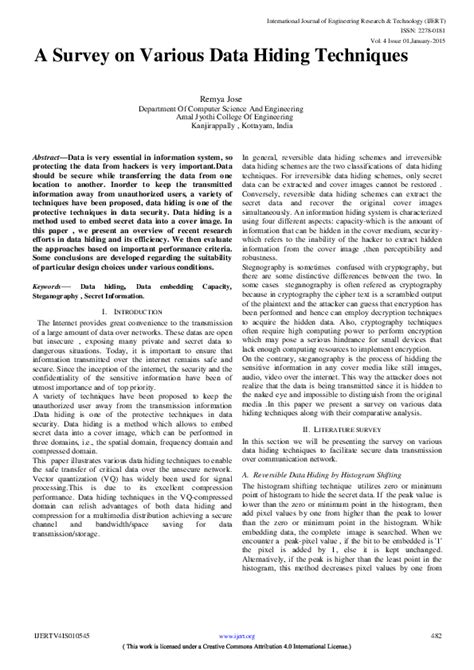 pdf ijert a survey on various data hiding techniques ijert journal